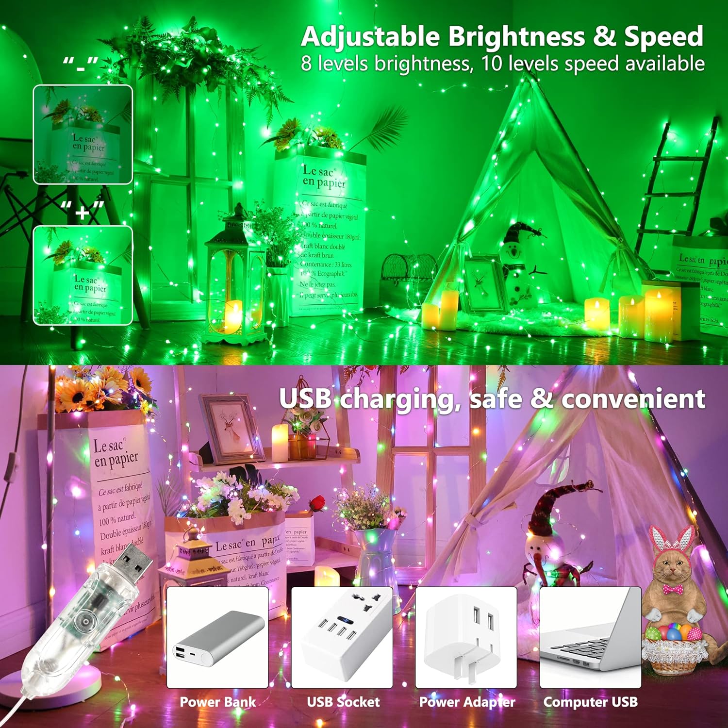 BrizLabs 100 LED USB Color Changing Fairy String Lights Instruction ...