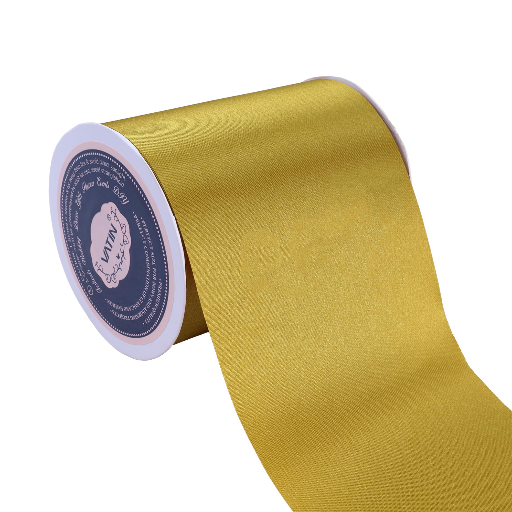 Amazon.com: VATIN 4 Inch x 22Yards Wide Gold Satin Solid Ribbon Large ...