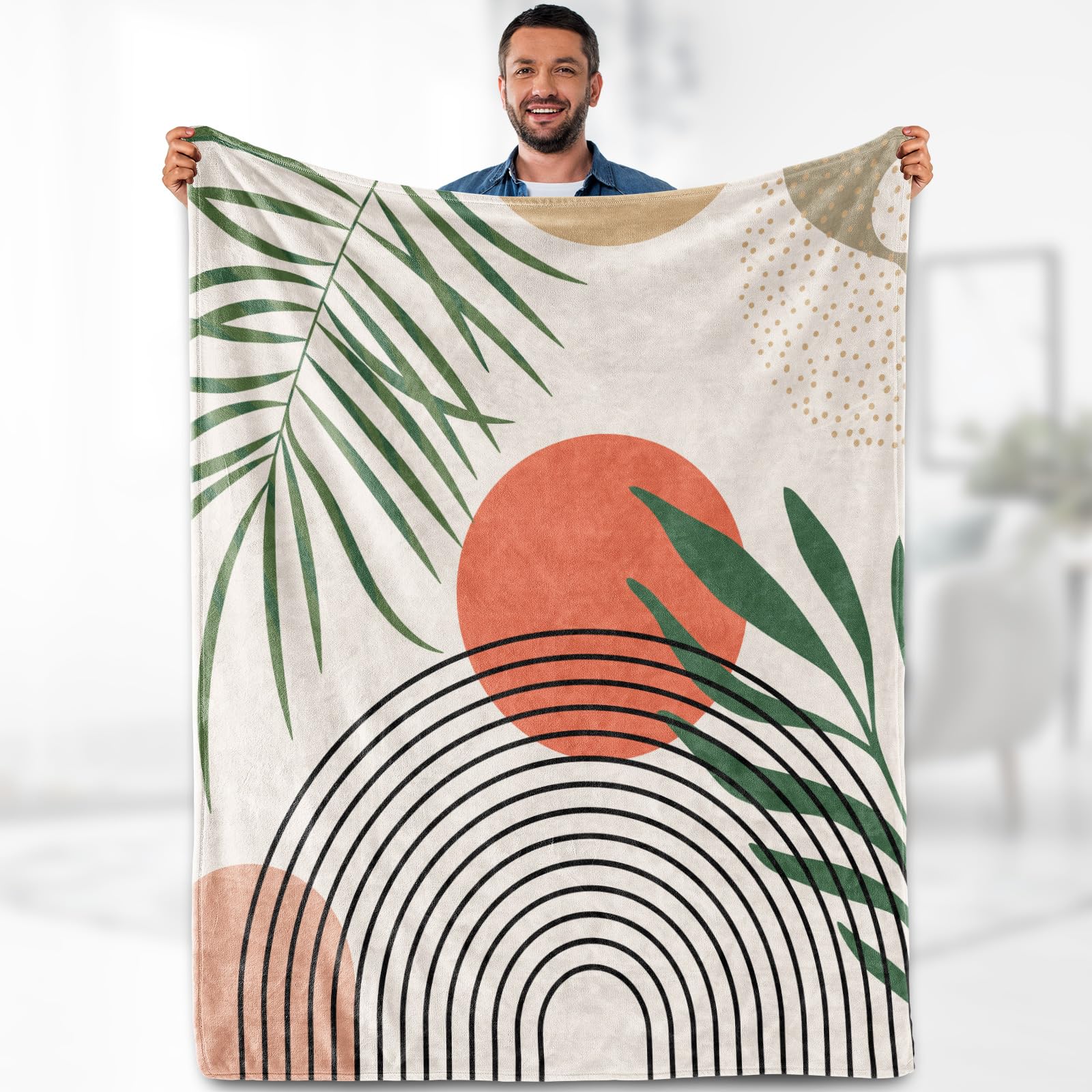 Amazon.com: Boho Aesthetic Blanket Gifts - Abstract Sun Leaves Modern ...