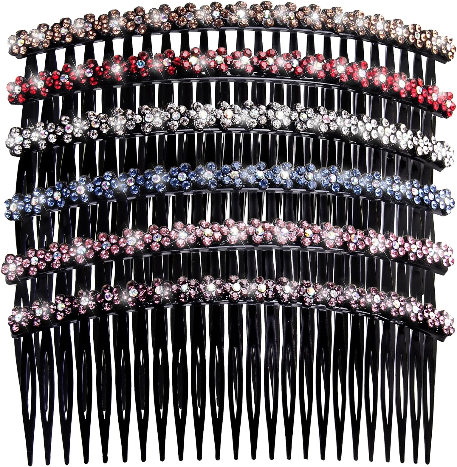 Amazon.com : HLLMX 2 PCS 8-Flower Hairpin Combs Crystal Rhinestone ...