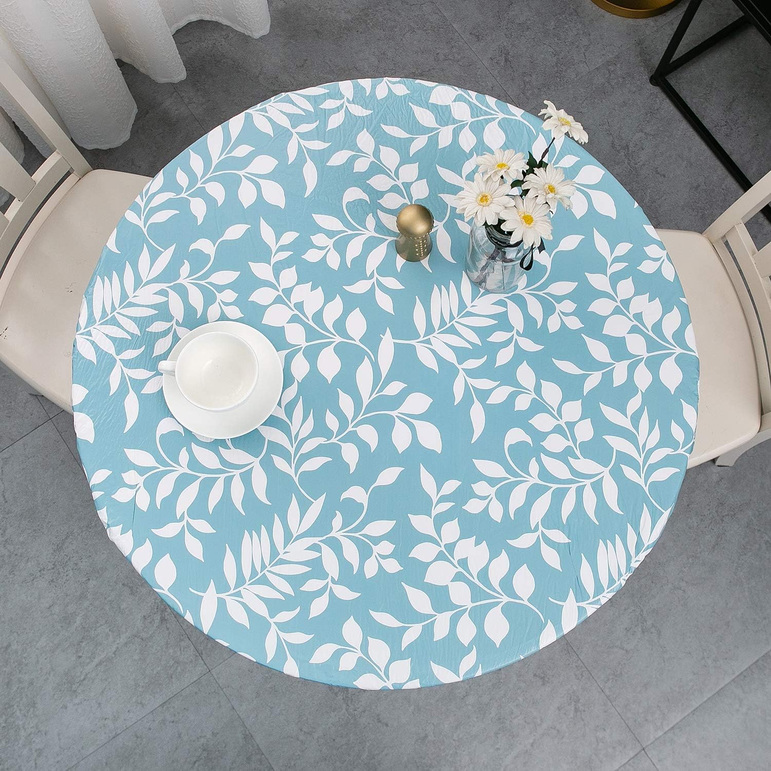 Round Vinyl Fitted Tablecloth with Flannel Backing Elastic Table Cloth ...