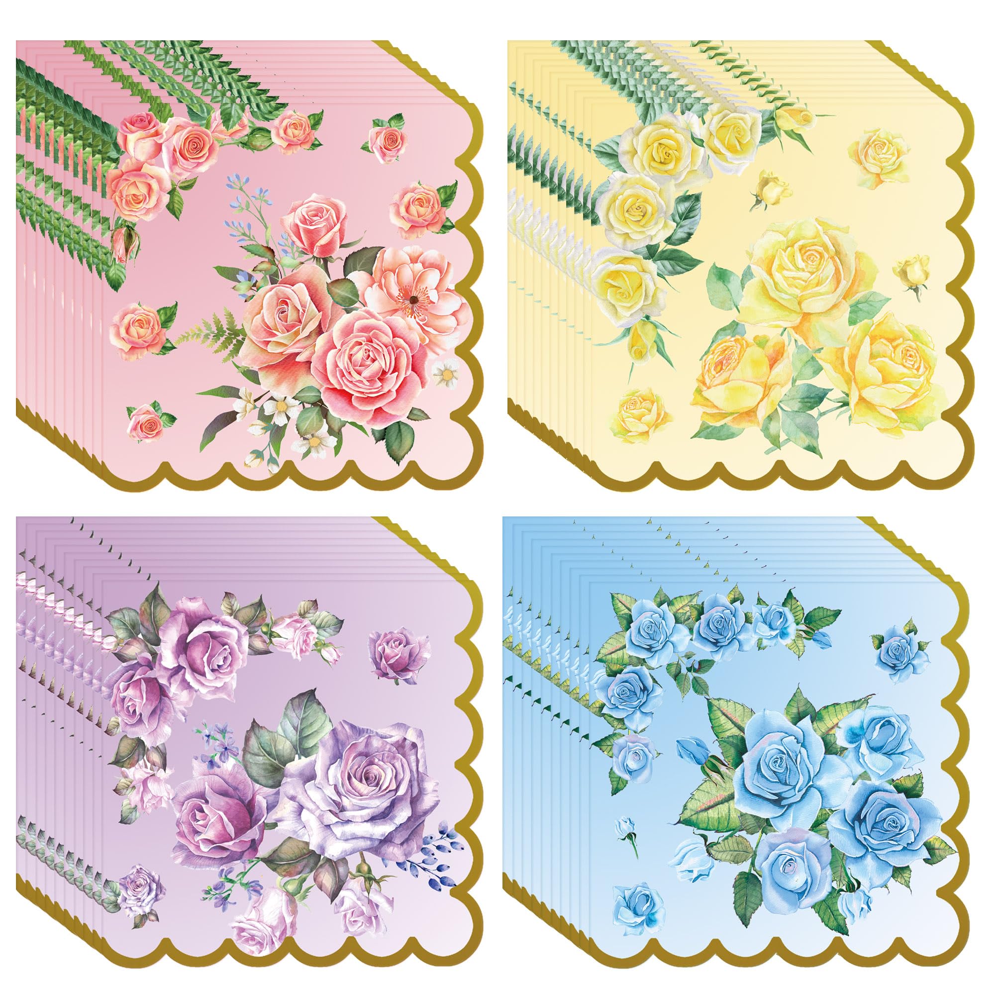 Amazon.com: 100Pcs Floral Paper Napkins Tea Party Scalloped Luncheon ...