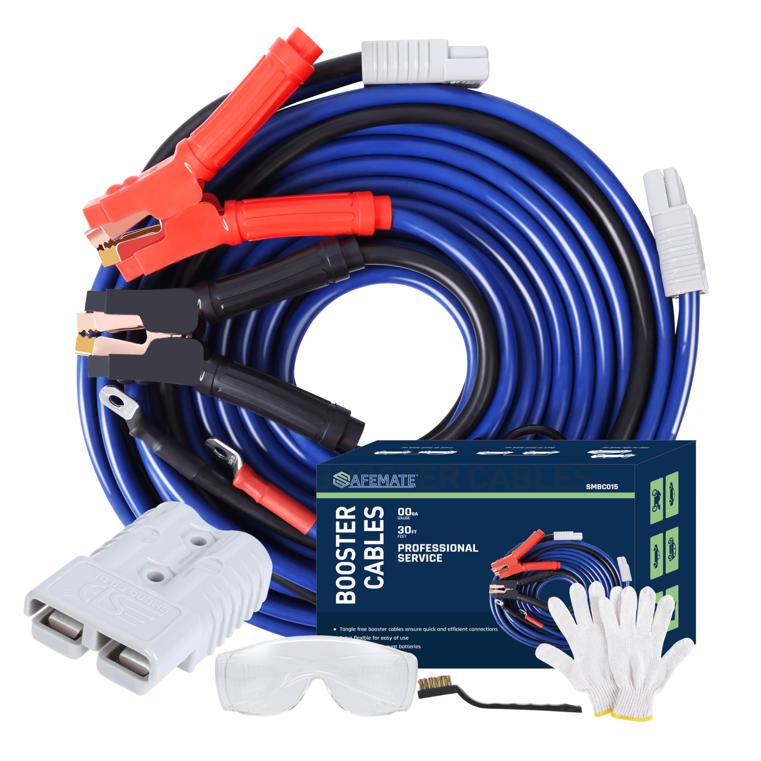 Amazon.com: SAFEMATE 00 Gauge 30 FT Heavy Duty Jumper Cables - 1500Amp ...