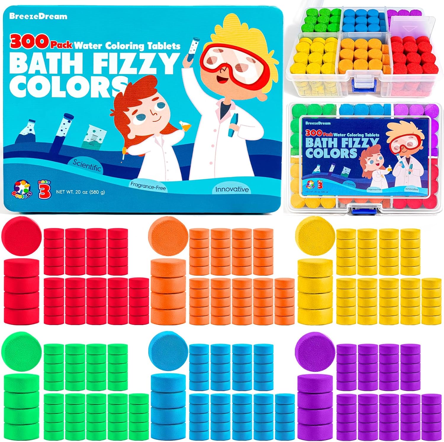 Amazon.com : BreezeDream 300 Count Bath Color Tablets for Kids, Non ...