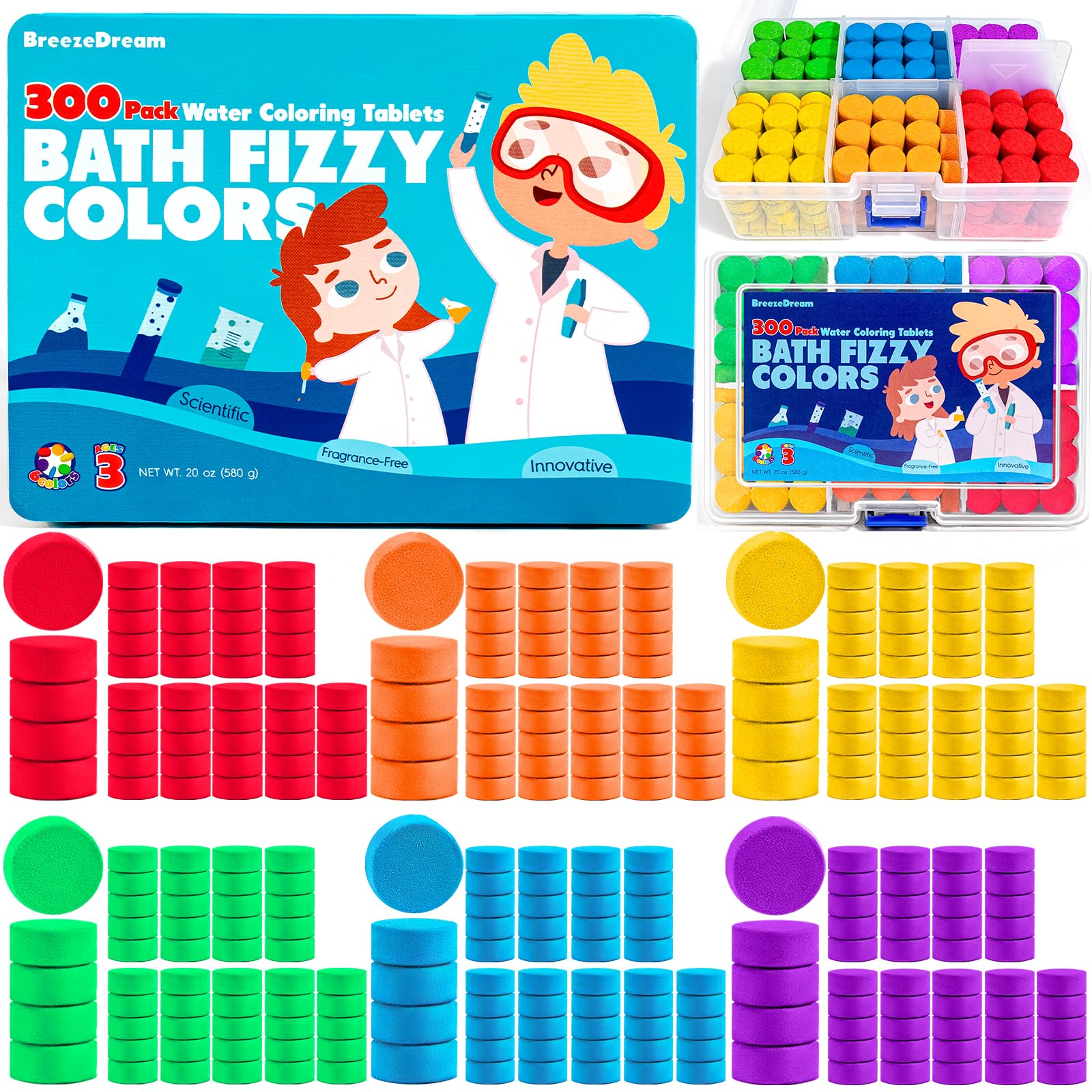 Amazon.com: BreezeDream 300 Count Bath Color Tablets for Kids, Non ...