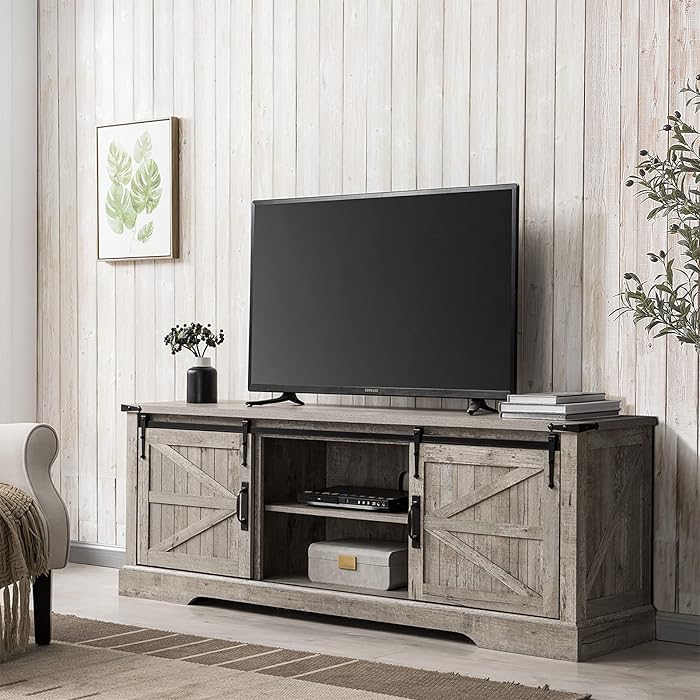 Buy OKD Farmhouse TV Stand for 75 Inch TV with Sliding Barn Door ...