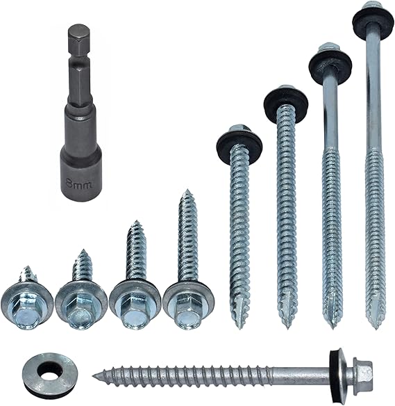 100, 6.3mm x 25mm,TEK Roofing Screws HEX Head with Sealing Washer for ...