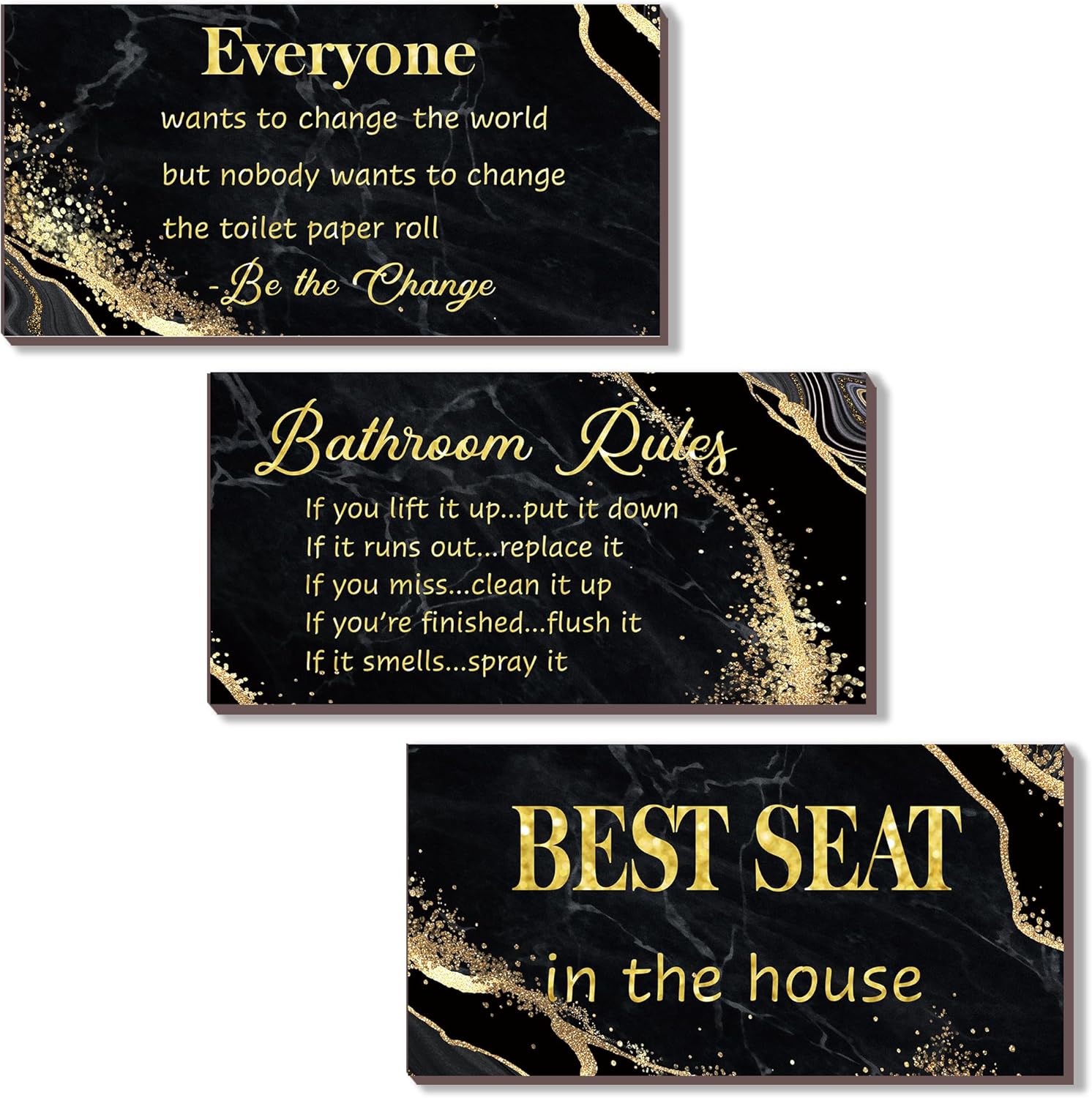 Amazon.com: DONFENTHY 3 Pieces Black Gold Bathroom Decor Bathroom Rules ...