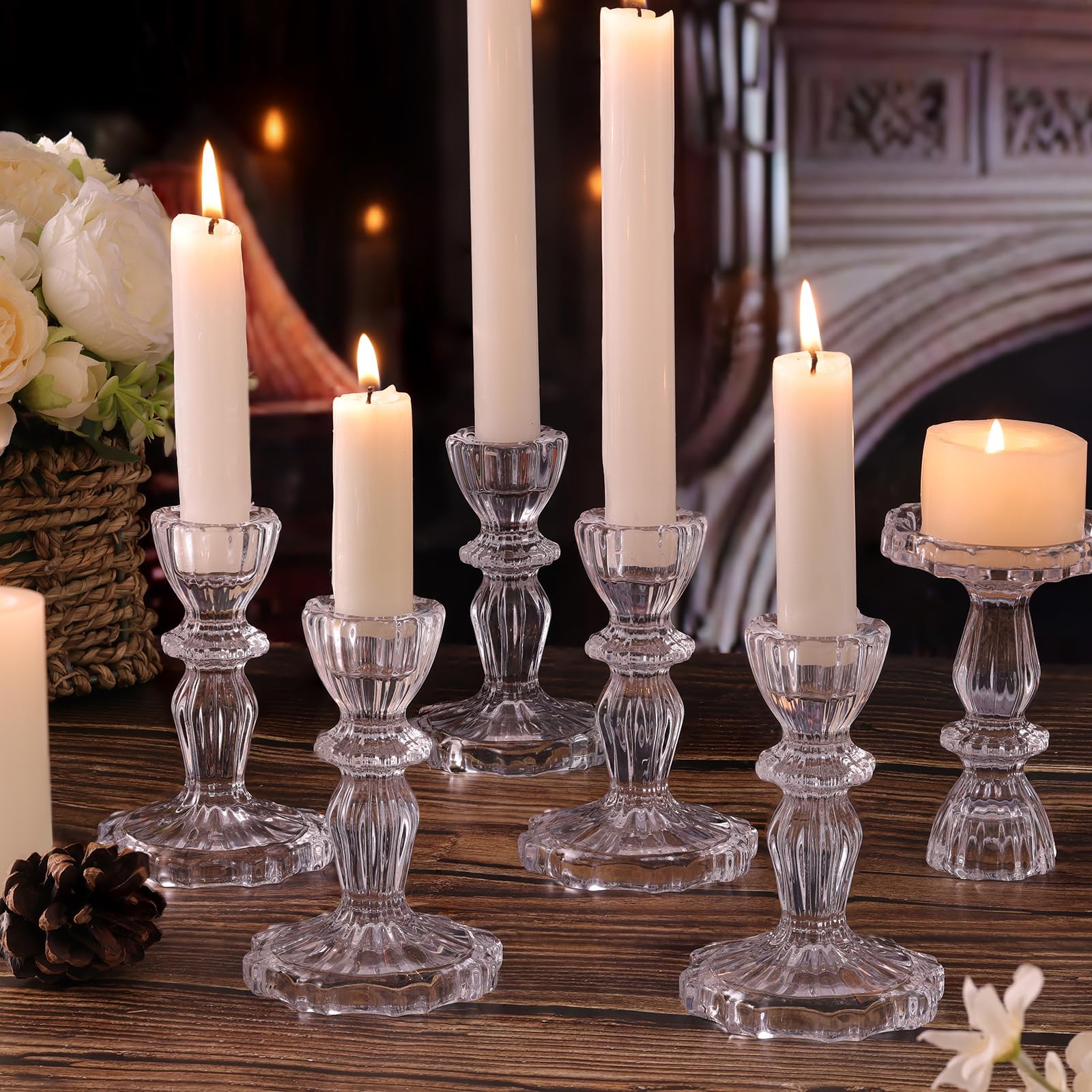 Amazon.com: Maxcheck Wedding Glass Taper Candle Holders Candlestick ...