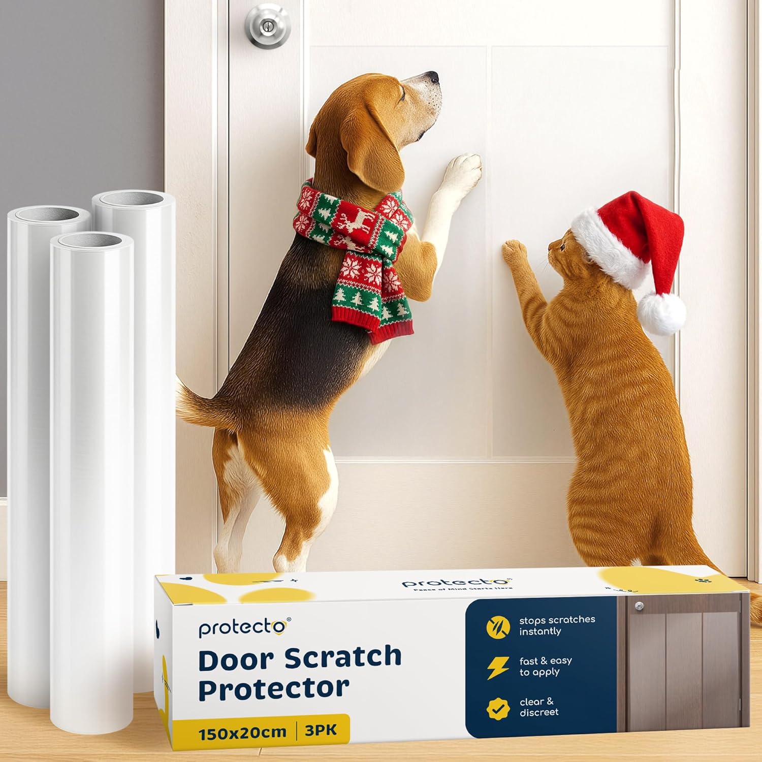 PROTECTO 3-Pack Door Scratch Protector w/Custom-Cut Knife - 150x20 cm ...