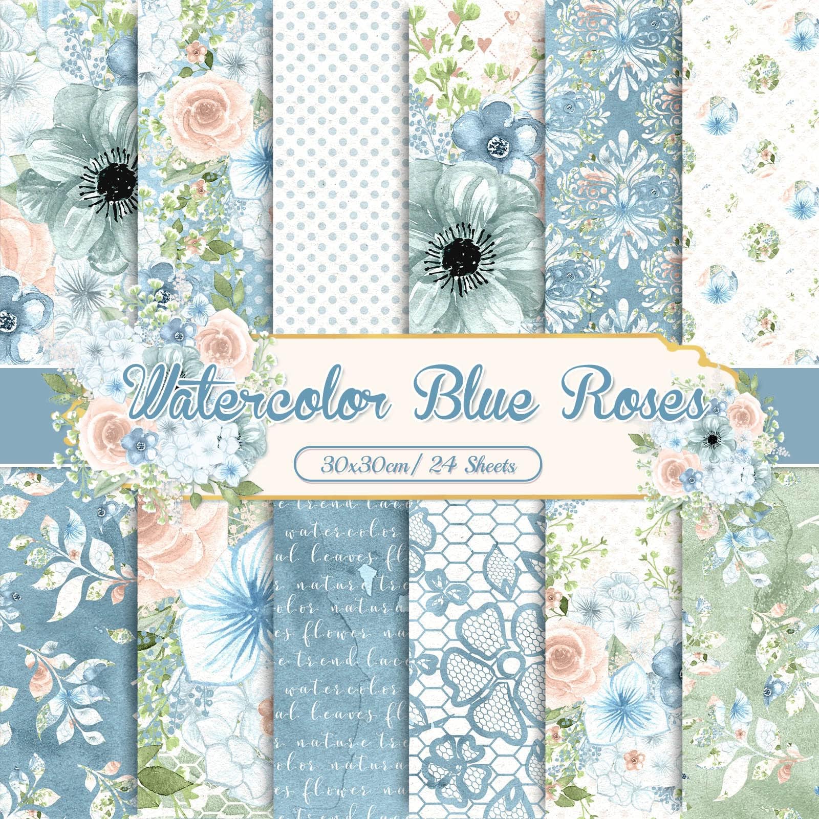 Amazon.com: Kauzon 24 Sheets Scrapbook Paper Blue Rose Flower Garden ...