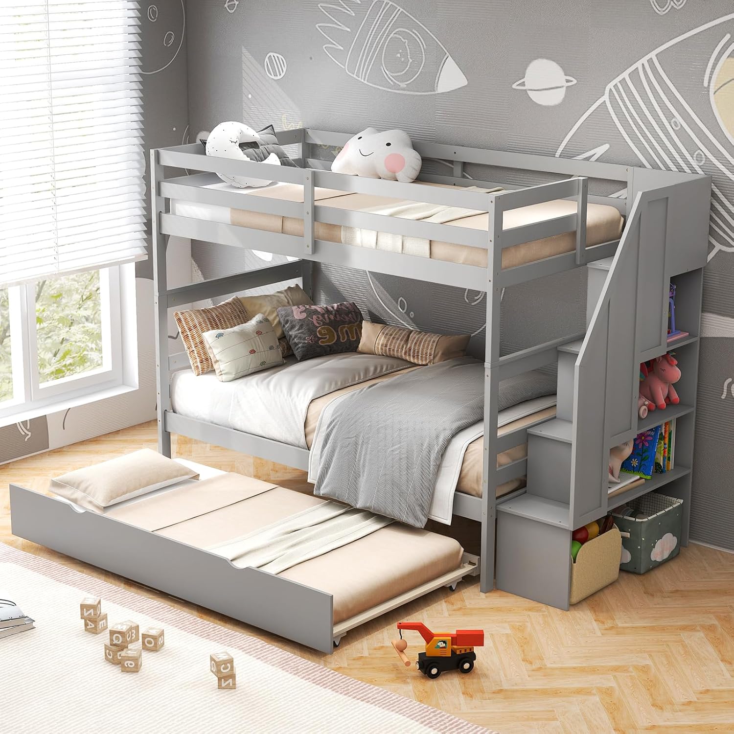 Amazon.com: Giantex Twin Over Twin Bunk Bed with Trundle and Storage ...