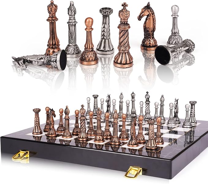 Amazon.com: Retro Metal Chess Set for Adults and Kids – Marbling Chess ...