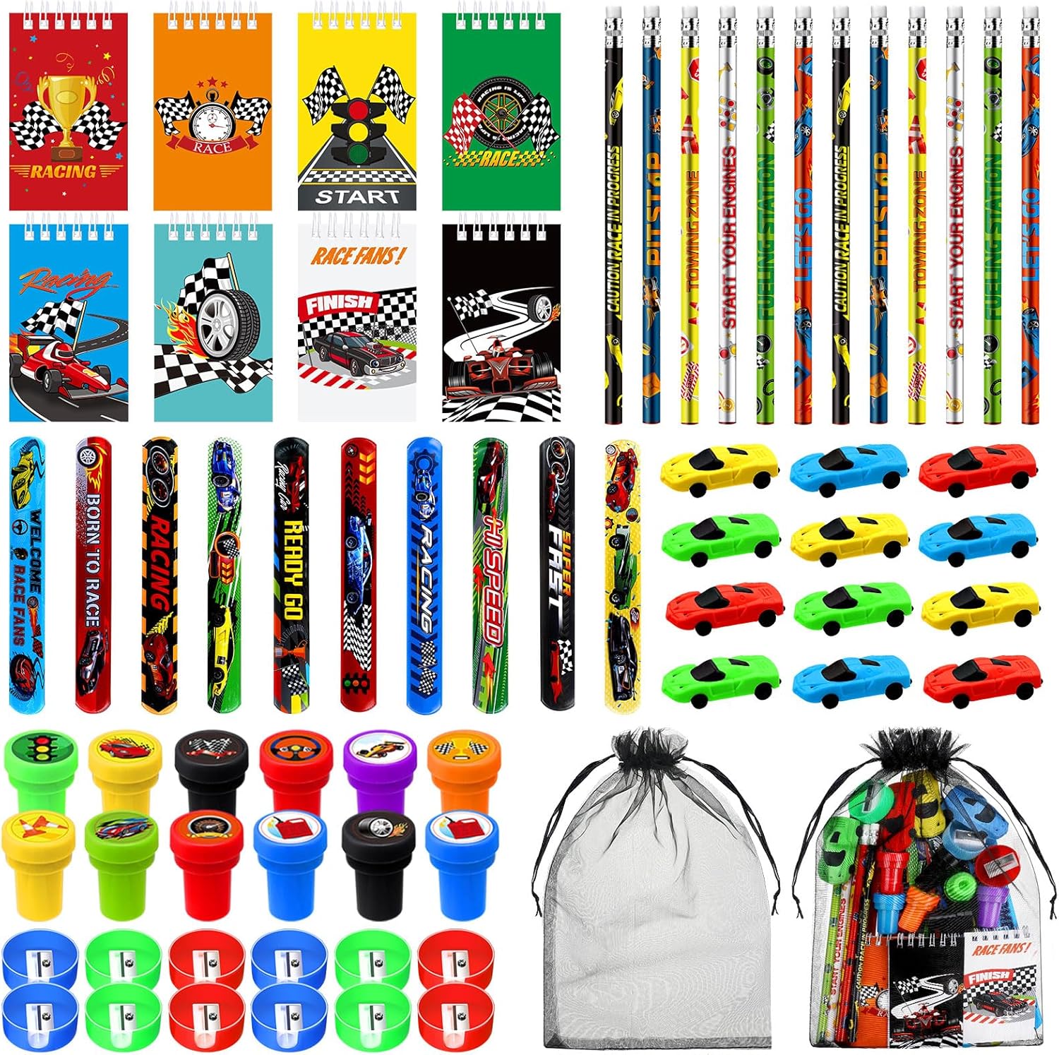 Amazon.com: Shappy 84 Pcs Race Car Party Favors Racing Stationery Set ...