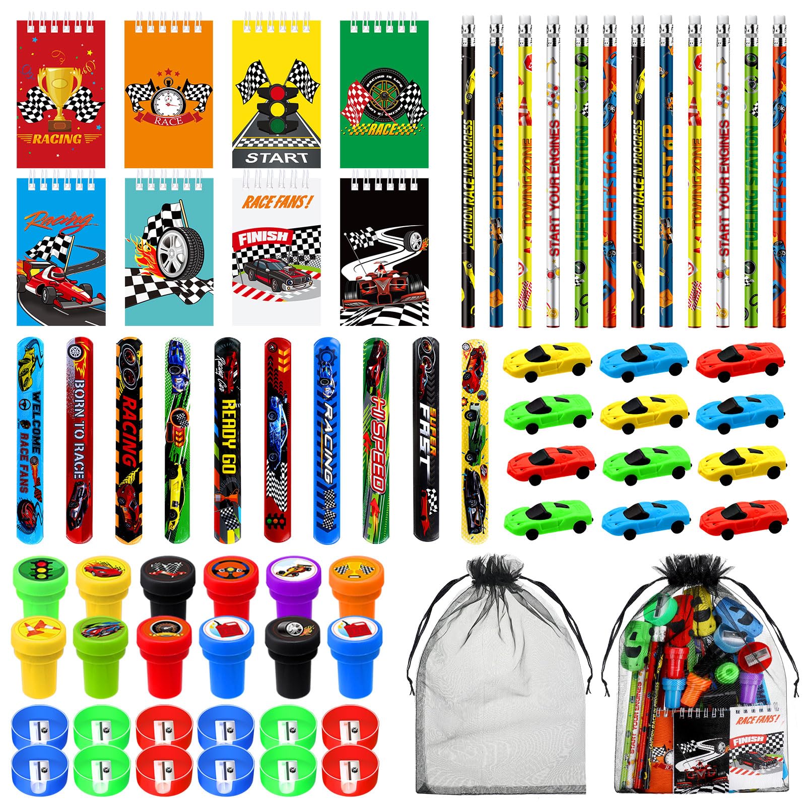 Amazon.com: Shappy 84 Pcs Race Car Party Favors Racing Stationery Set ...