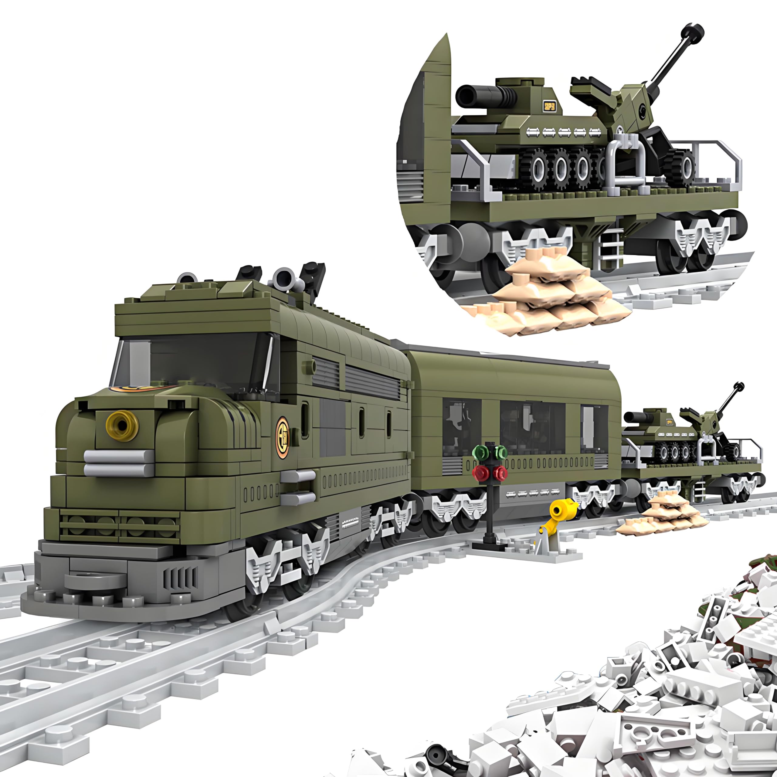 Amazon.com: Naniutoy Classic Military Train Toy Building Block Set for ...