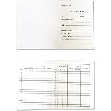 LRS Labour Daily Attendance/Muster Card/Wages Card - Monthly Attendance ...