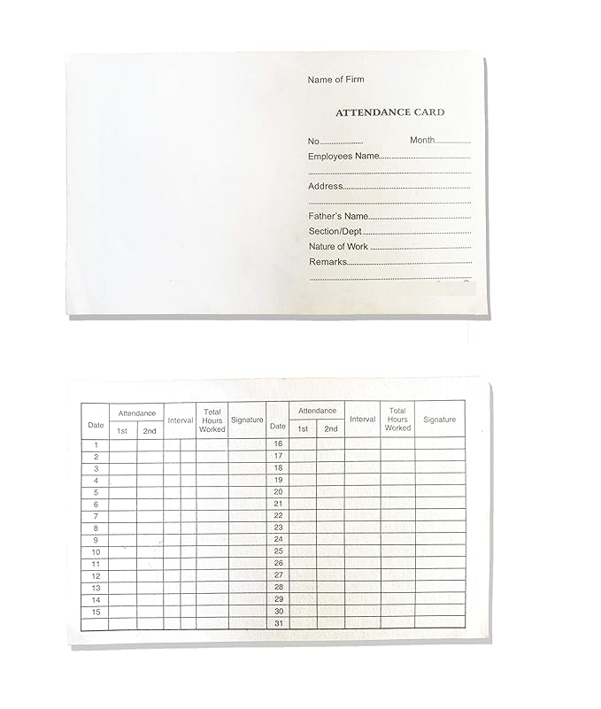 LRS Labour Daily Attendance/Muster Card/Wages Card - Monthly Attendance ...
