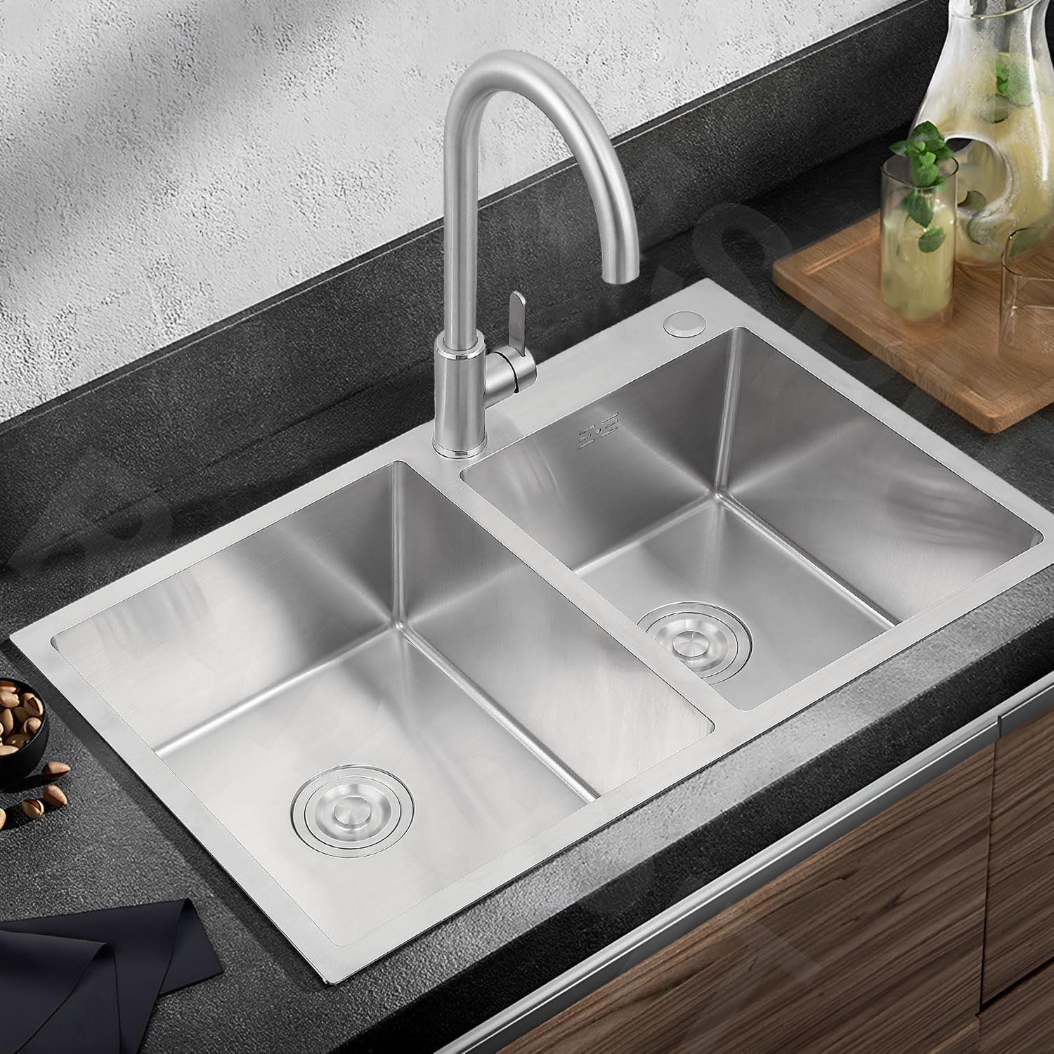 Wodoso Tarjas Dobles De 82 Cm Para Cocina De Acero Inoxidable Con