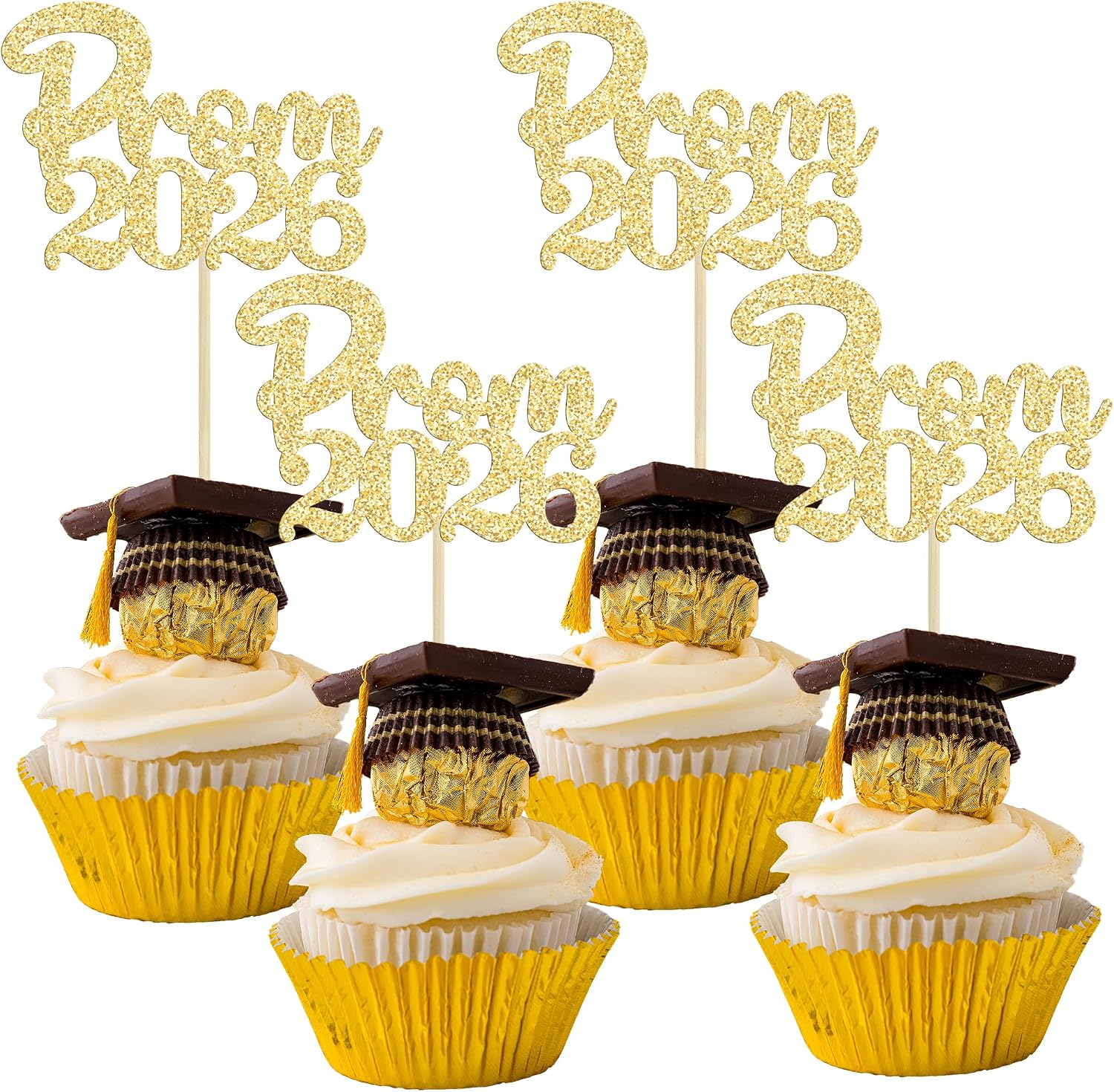 Amazon.com: Gyufise 24Pcs Prom 2026 Cupcake Toppers Glitter Class of ...