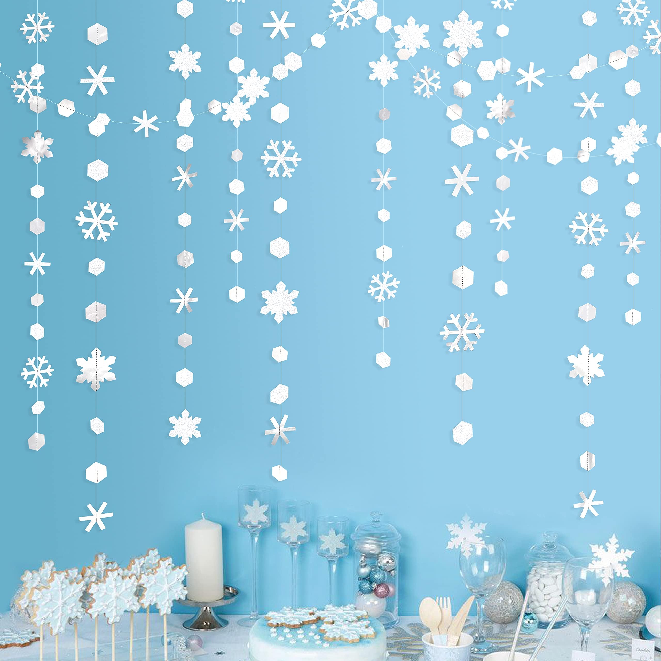 Amazon.com: FAZHBARY 2 Pack White Felt Snowflake Garland Banner Winter ...