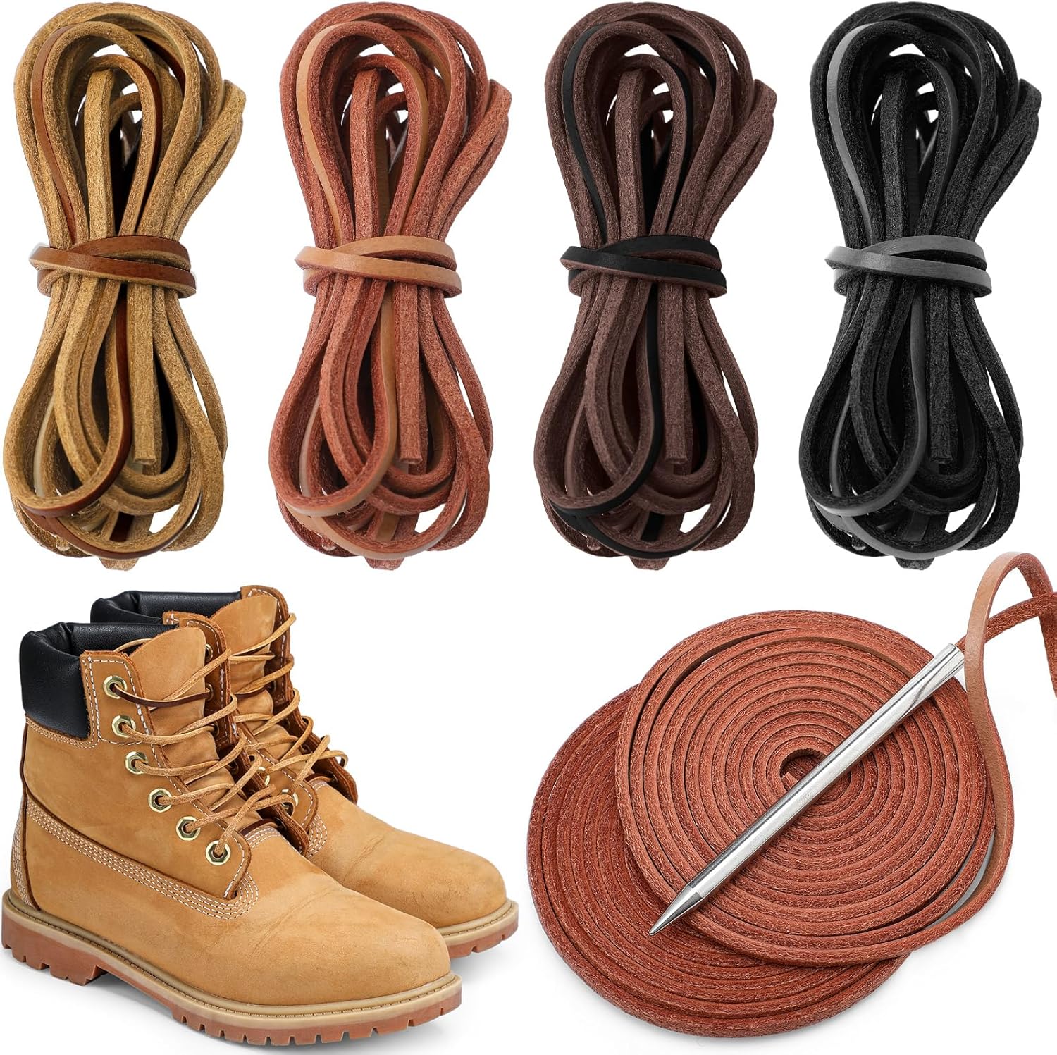 Amazon.com: Dingion 4 Pairs Leather Boot Laces with Lacing Needle 72 ...