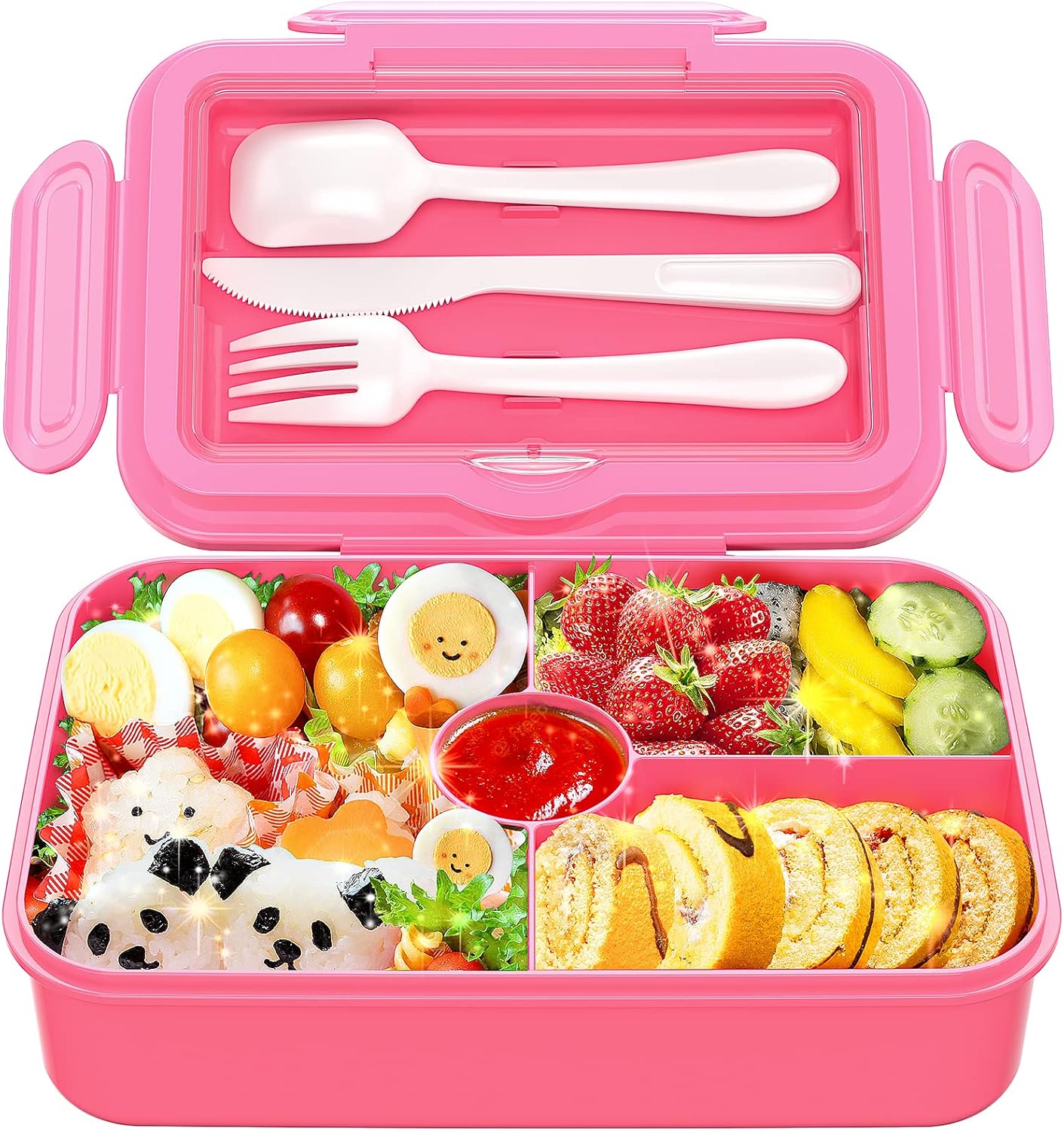 Bento Box Lunch Box, Bento Lunch Box for Kids Adult with 3 Compartment, Spoon&Fork, Sauce Jar ...