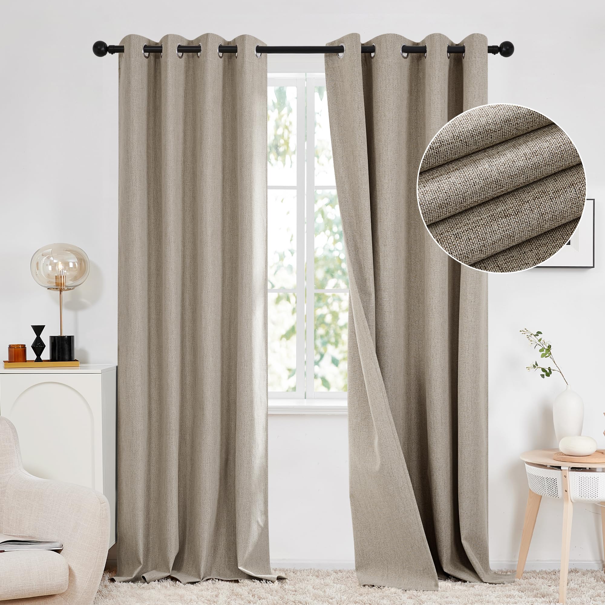 Deconovo Full Blackout Curtains with Double-sided Faux Linen, Thermal ...