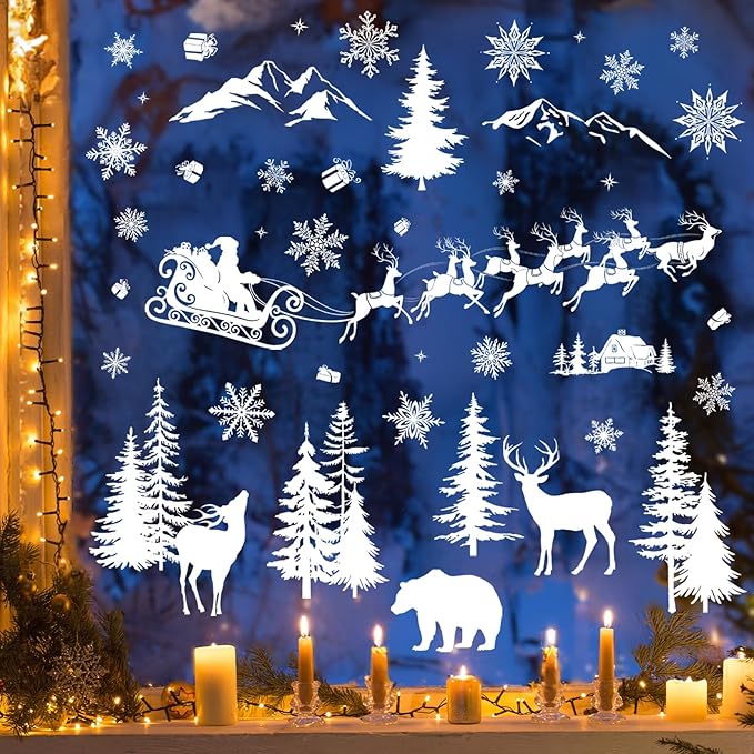 Amazon.com: decalmile Christmas Santa Claus Reindeer Window Clings ...