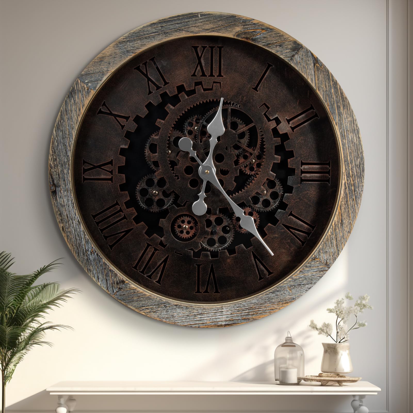 ZBJZJM 24" Large Wall Clock with Moving Gears for Living Room Decor ...