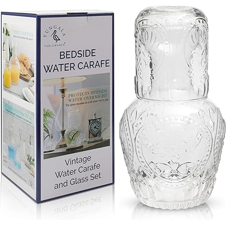 Amazon.com: Bedside Water Carafe and Glass Set, Mfacoy 17 OZ Glass ...