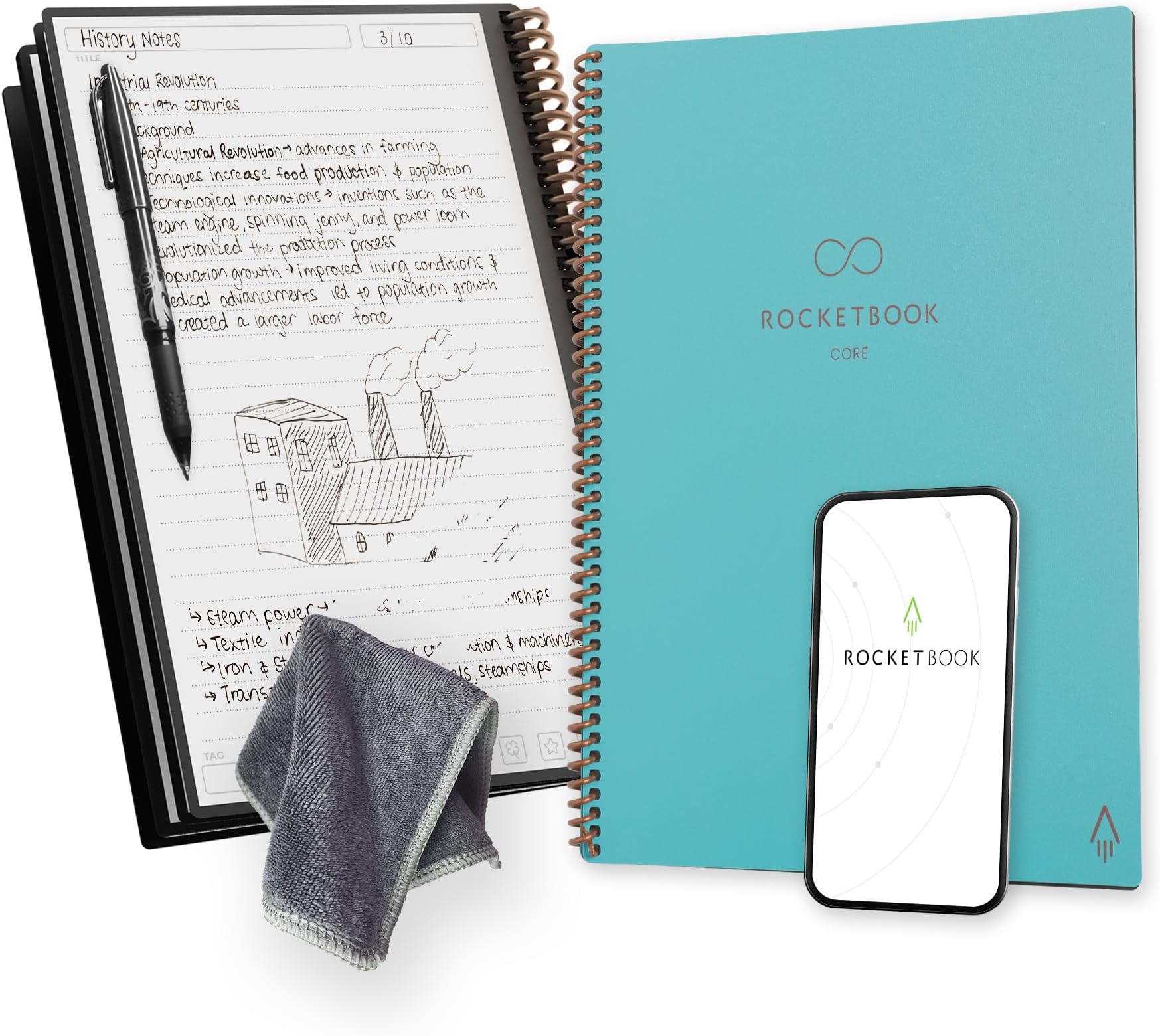 Rocketbook Smart Reusable Notebook - Lined Eco-Friendly Notebook with 1 ...