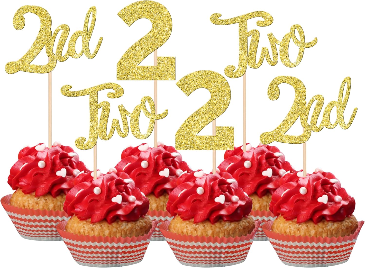 Amazon.com: 24 PCS 2nd Birthday Cupcake Toppers Glitter Second Birthday ...