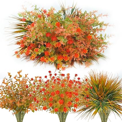 Amazon.com: Uieke 20 Bundles Artificial Fall Flowers Outdoor UV ...