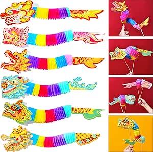 6Pcs Chinese New Year Paper Dragon Decoration Chinese 3D DIY Paper ...