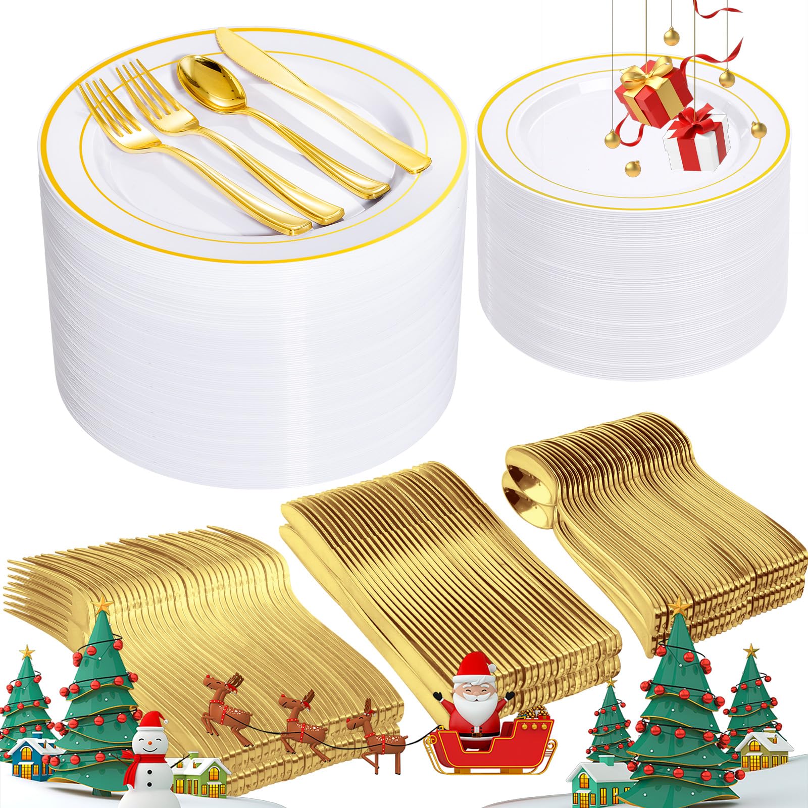 Amazon.com: I00000 600 Pcs Gold Plastic Plates for 100 Guests ...