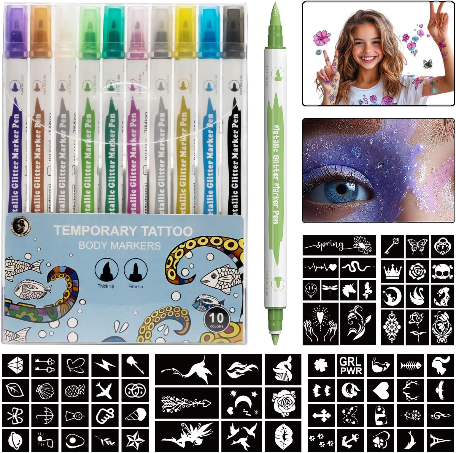 Amazon.com : Temporary Tattoo Markers for Skin, Skin-Safe Dual-End ...