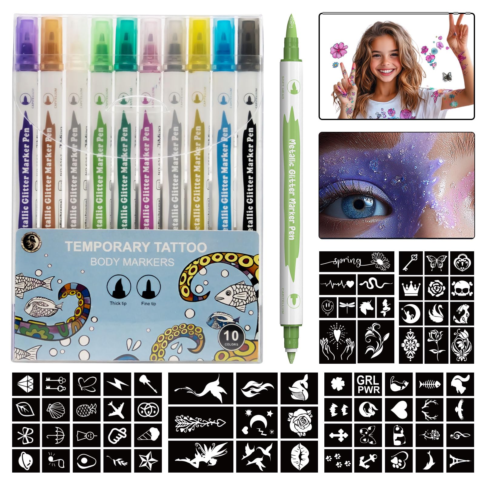 Amazon.com : Temporary Tattoo Markers for Skin, Skin-Safe Dual-End ...