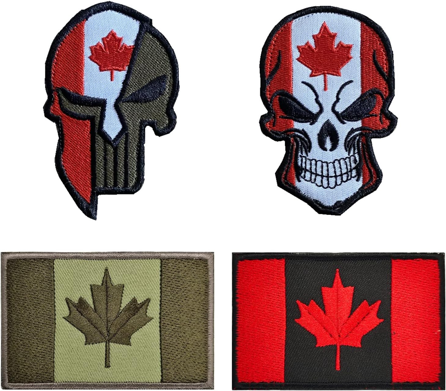 Canada Flag Patch, 4 PCS Canadian Flag Patches Skull Patch Hook Loop Embroidered Sew on Hats ...
