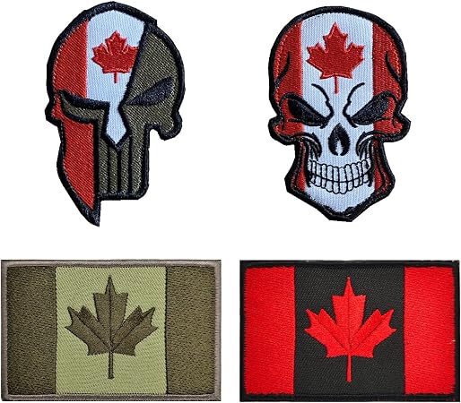 Canada Flag Patch, 4 PCS Canadian Flag Patches Skull Patch Hook Loop ...