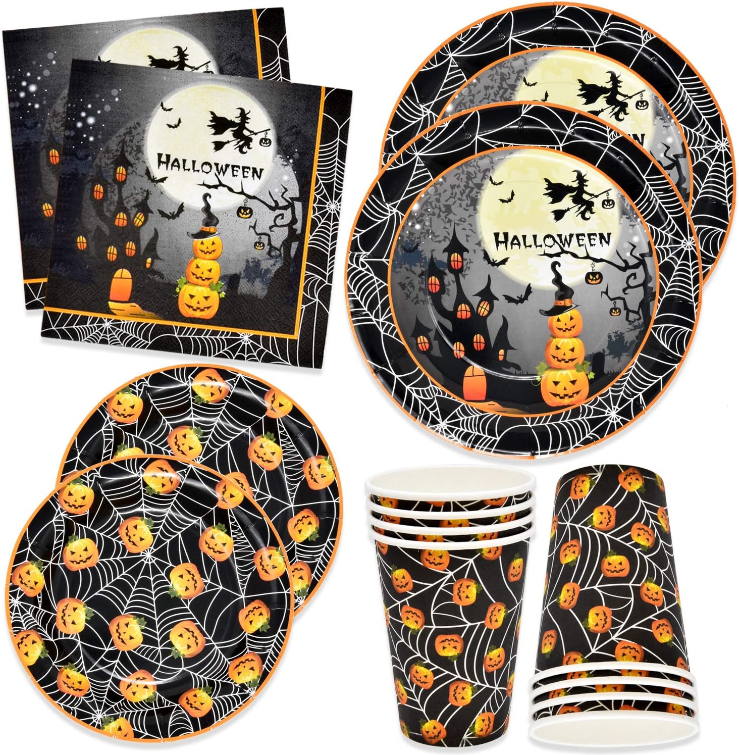 Amazon.com: 122 Pcs Halloween Party Supplies Set Paper Plates Cups ...