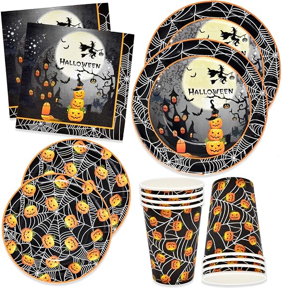 Amazon.com: 122 Pcs Halloween Party Supplies Set Paper Plates Cups ...