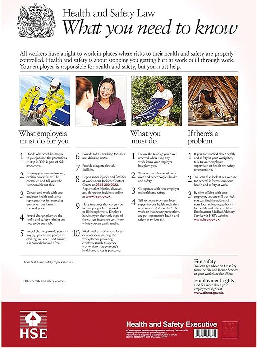 New Health and Safety Law Poster 595x415mm FWC30 : Amazon.co.uk: Home ...