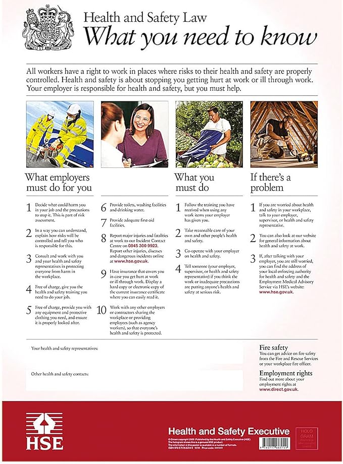 New Health and Safety Law Poster 595x415mm FWC30 : Amazon.co.uk: Home ...
