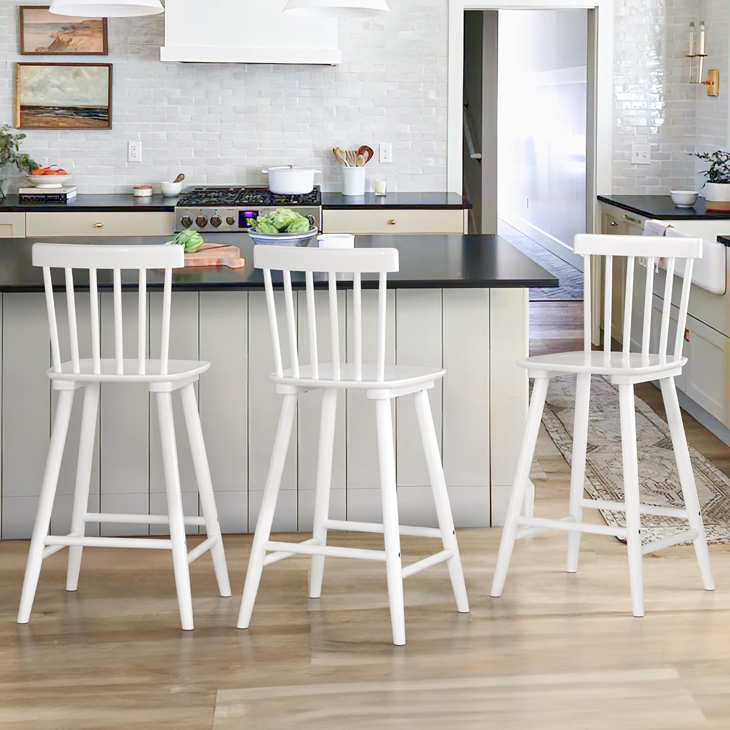 Amazon.com: LUE BONA Windsor Wooden Bar Stools Set of 3 for Kitchen ...