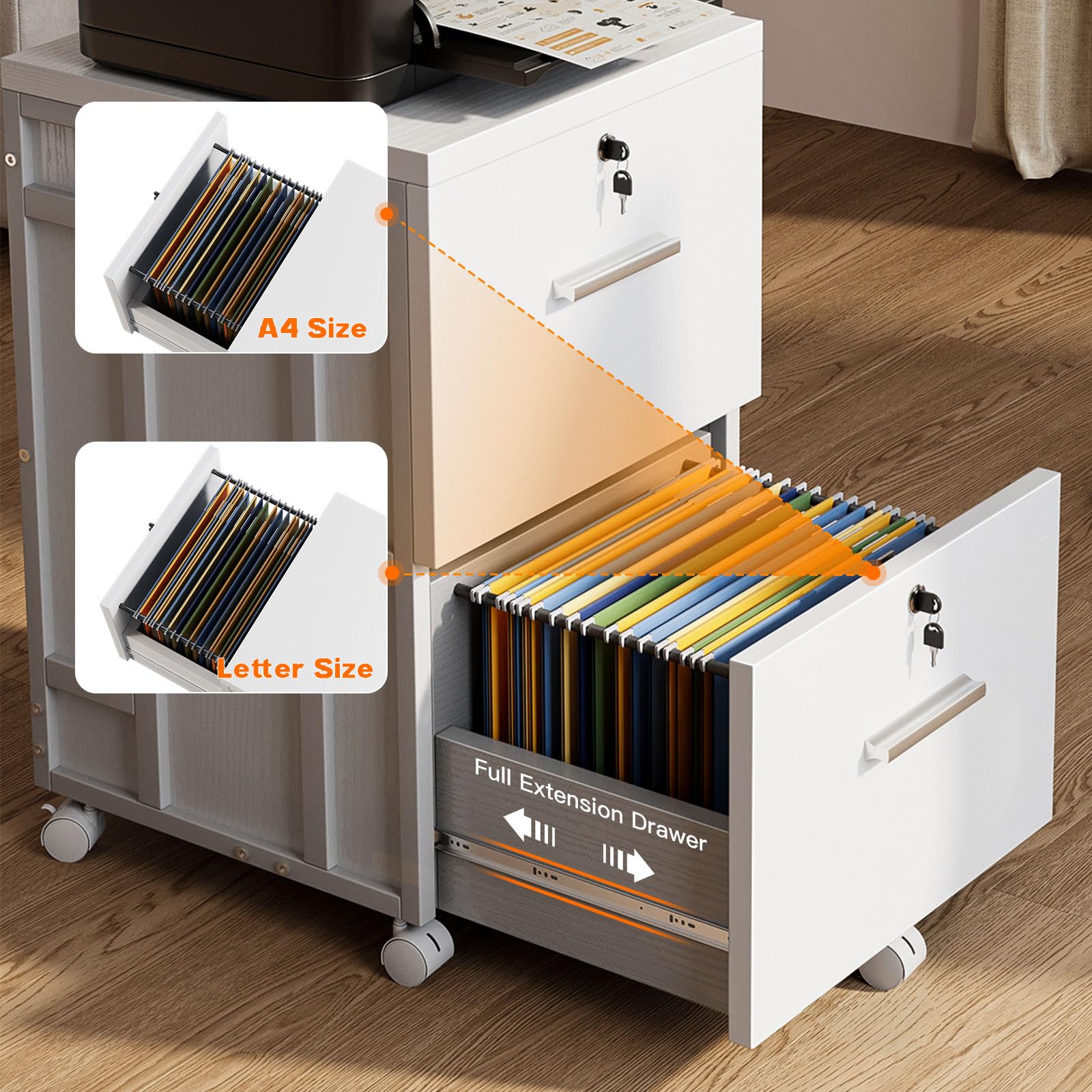 AODK Mobile File Cabinet Fully Assembled Filing Cabinet for Home Office ...