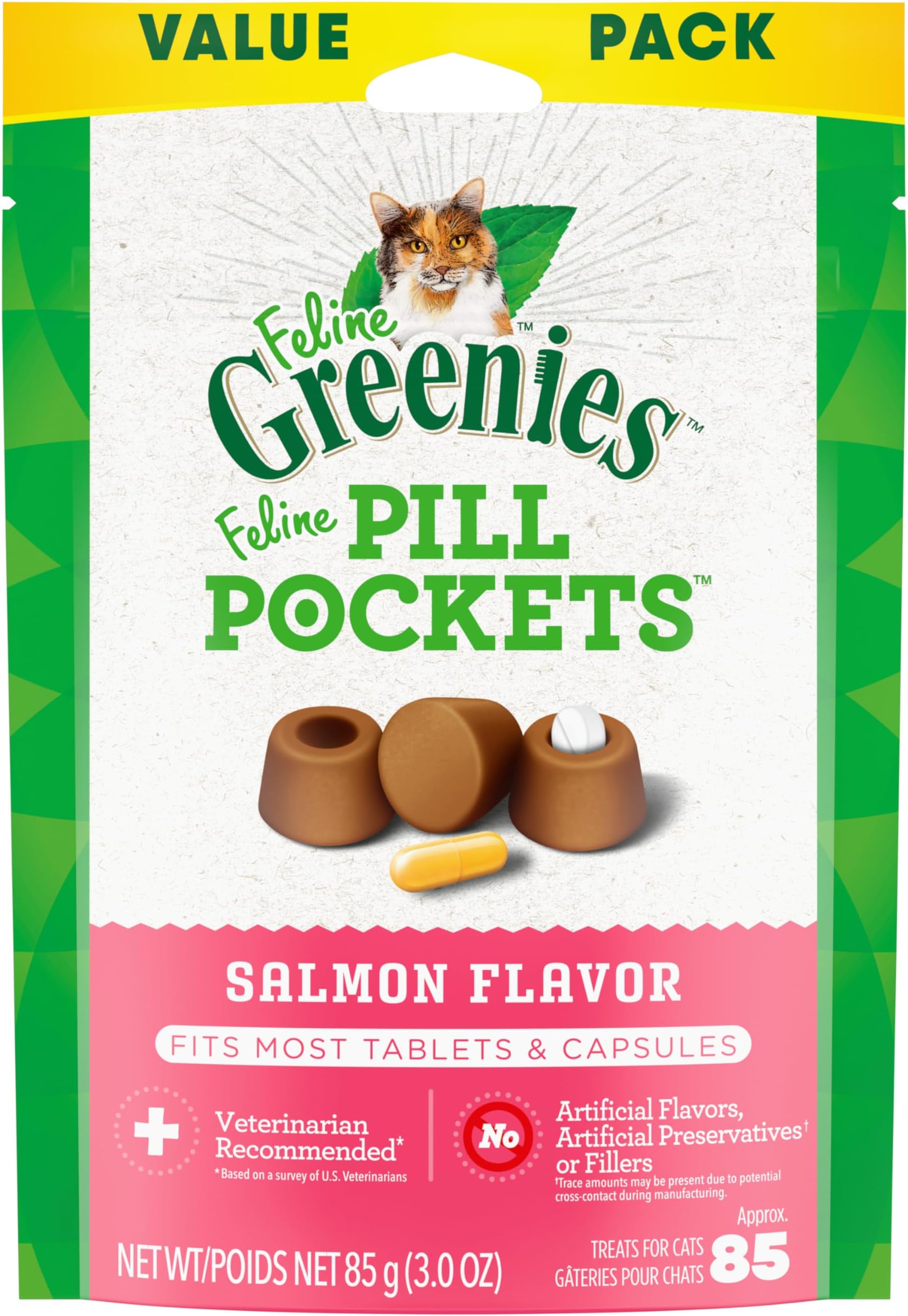 FELINE GREENIES PILL POCKETS for Cats Natural Soft Cat Treats, Salmon ...
