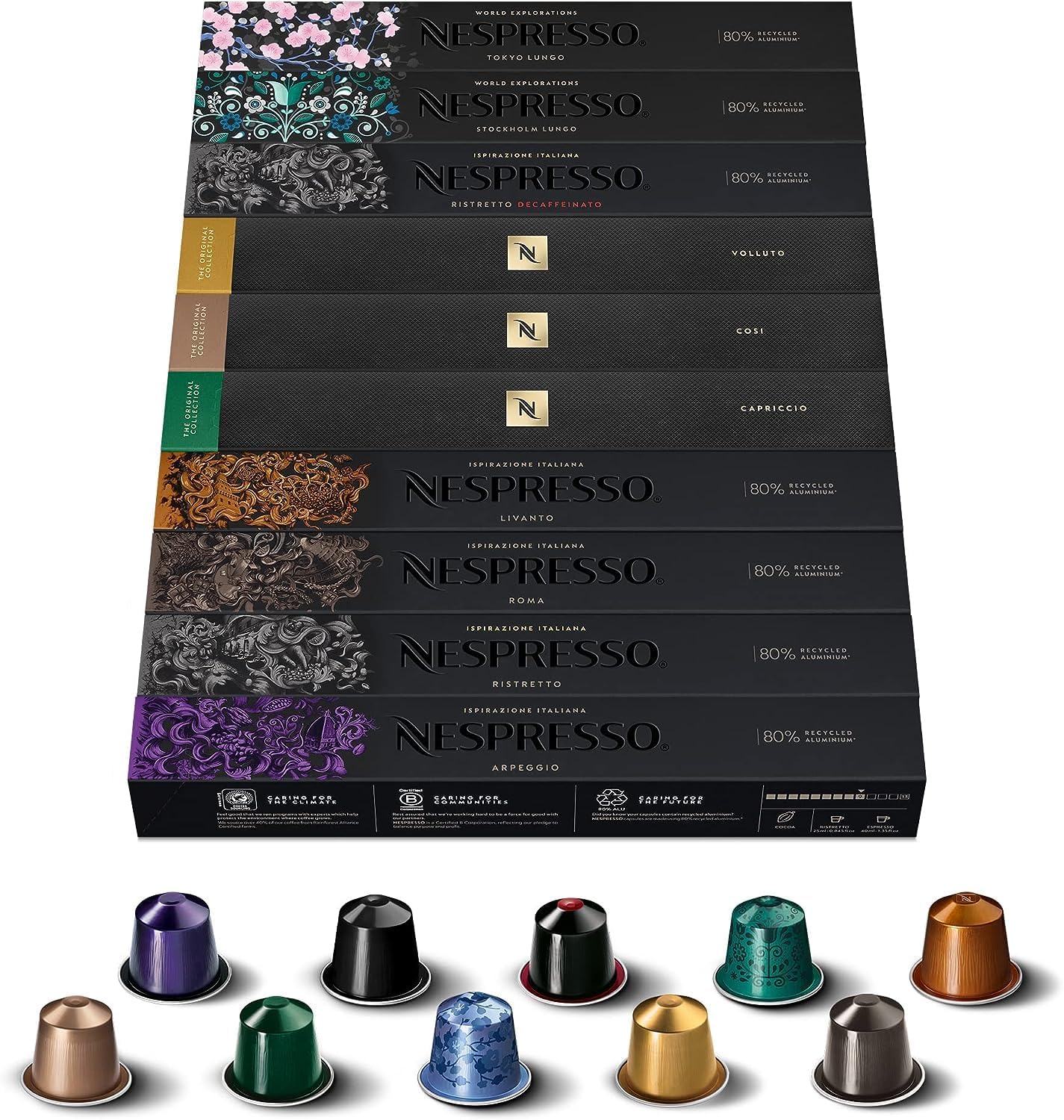 Nespresso Original Coffee Pods, 100 mix pack - 10 Ristretto, 10 ...