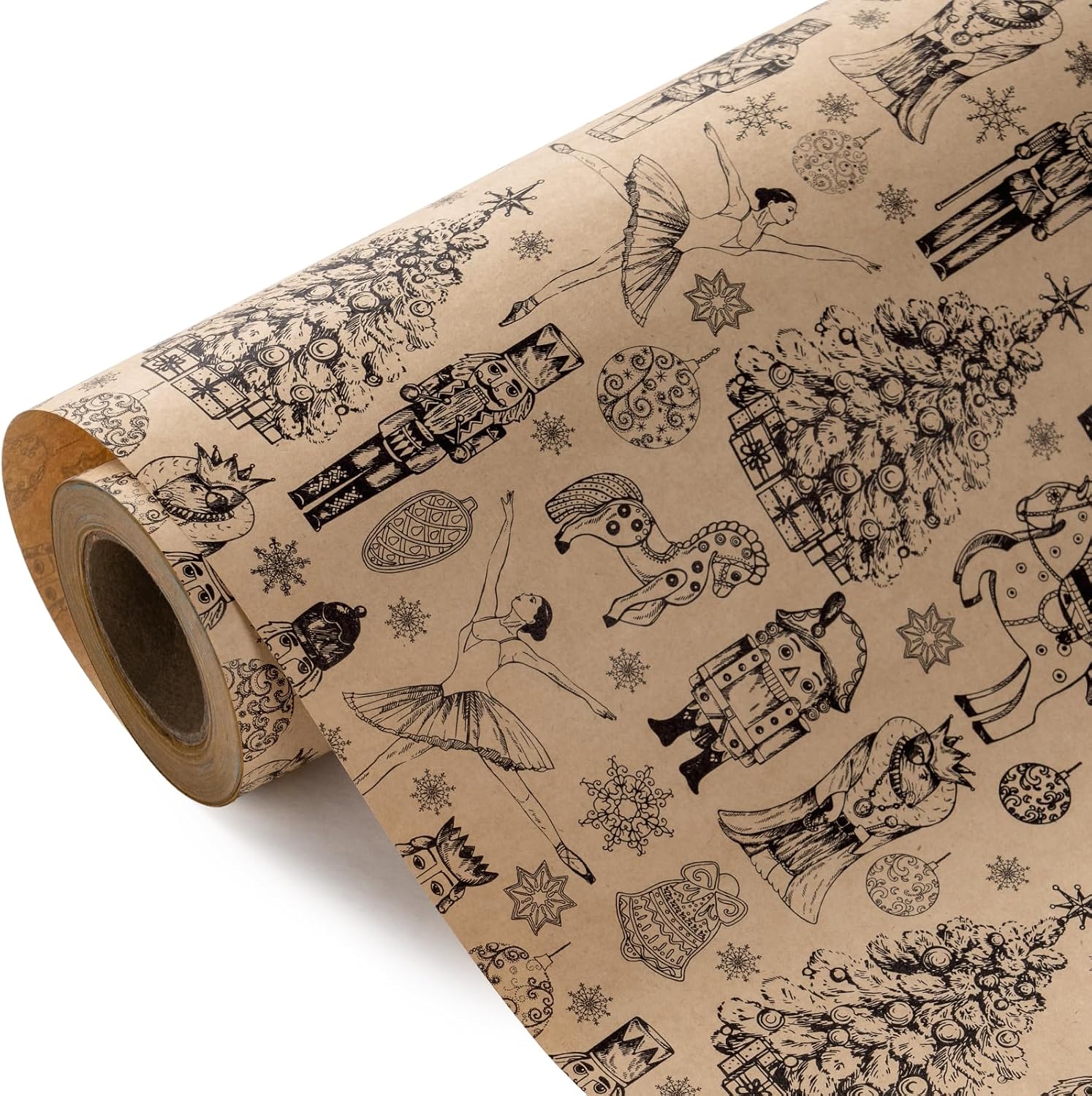 Amazon.com: WRAPAHOLIC Nutcracker Kraft Christmas Wrapping Paper - Mini ...