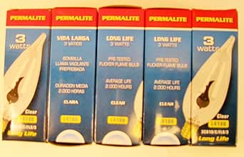 Permalite Long Life 3 Watt Flicker Flame Tip 130 Volt Candelabra Bulbs ...